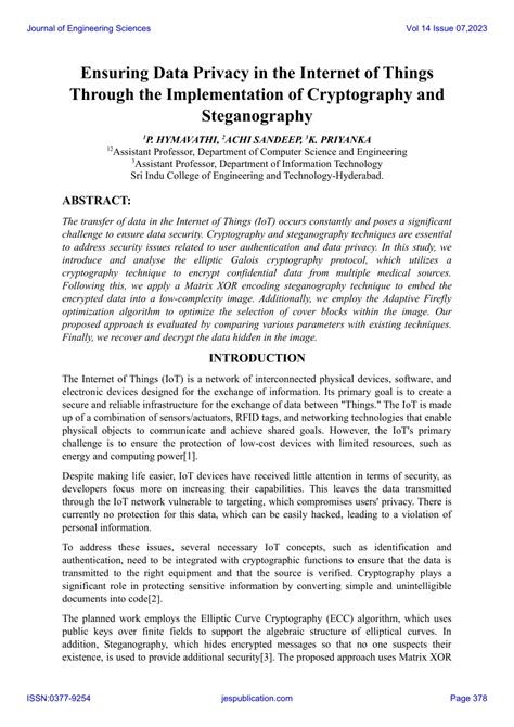 Pdf Ensuring Data Privacy In The Internet Of Things Through The Implementation Of Cryptography