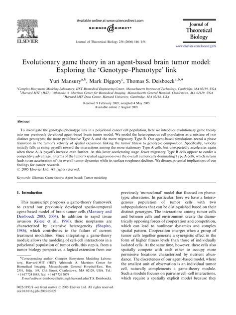 Pdf Evolutionary Game Theory In An Agent Based Brain Tumor Model Exploring The Genotype