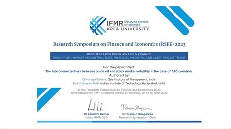 Dr Chinmaya Behera On Linkedin Finance Economicscs Research Conference Symposium Awards