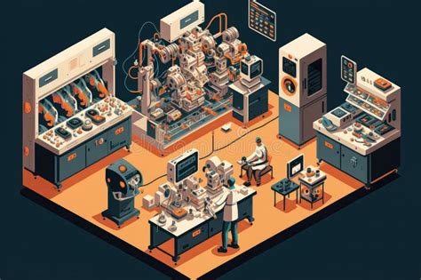 Robotics Lab With Advanced Machines And Robots Being Assembled And