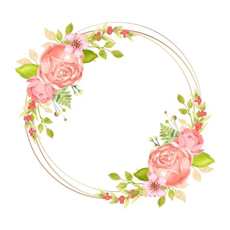 Marco Floral Acuarela Circular Vector Premium
