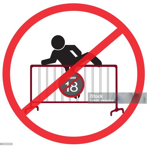기호로 18 이상 나이 제한 입장은 군중 통제 방 벽을 등반 하지 마십시오 하지 허용 기호 경고 기호도 기호 기호 및 트래픽 기호 디자인 개념 벡터 경찰관에 대한 스톡 벡터