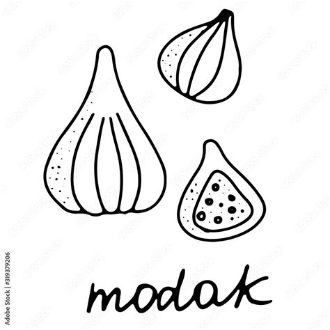 Hand Drawn Isolated Traditional Indian Food Icon Black Outline Illustration Of Indian Sweets