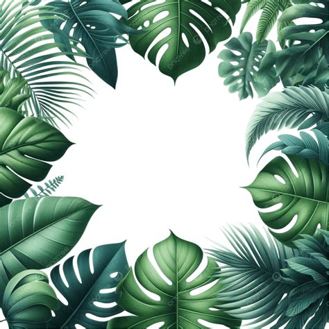열대 나뭇잎 배경 몬스테라 고사리 야자 히비스커스 3d 그림 Ai로 생성된 테두리가 있는 아름다운 정글 열대 잎 배경 몬스테라 고사리 야자나무 히비스커스 3d 그림 열대