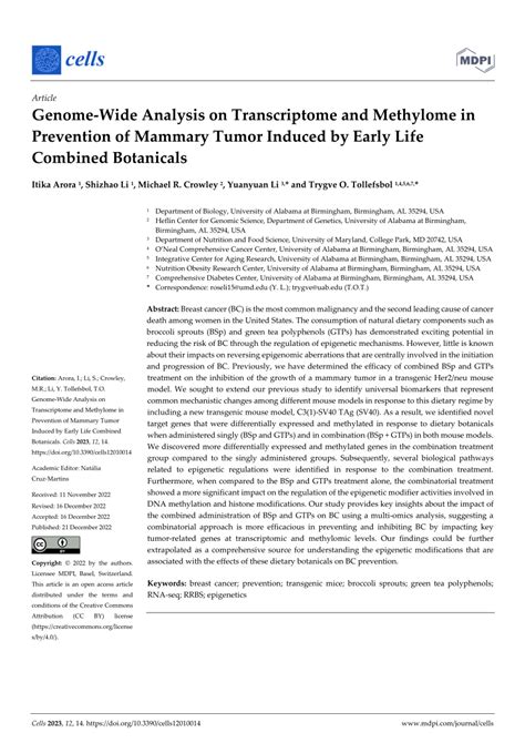 Pdf Genome Wide Analysis On Transcriptome And Methylome In Prevention Of Mammary Tumor Induced