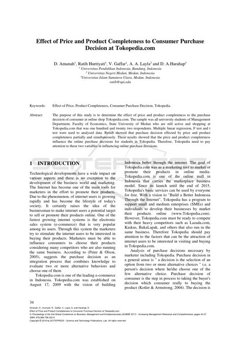 PDF Effect Of Price And Product Completeness To Consumer Purchase Decision At Tokopedia Com
