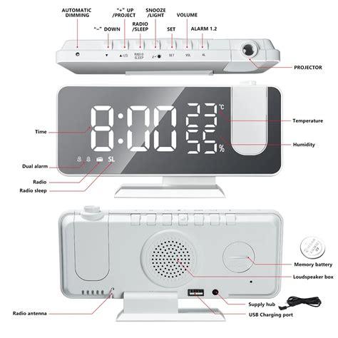 en8827 led mirror display clocks fm radio projection digital alarm
