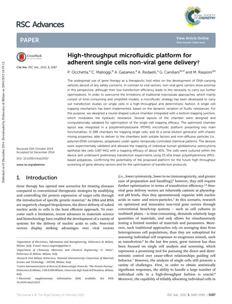 Pdf High Throughput Microfluidic Platform For Adherent Single Cells