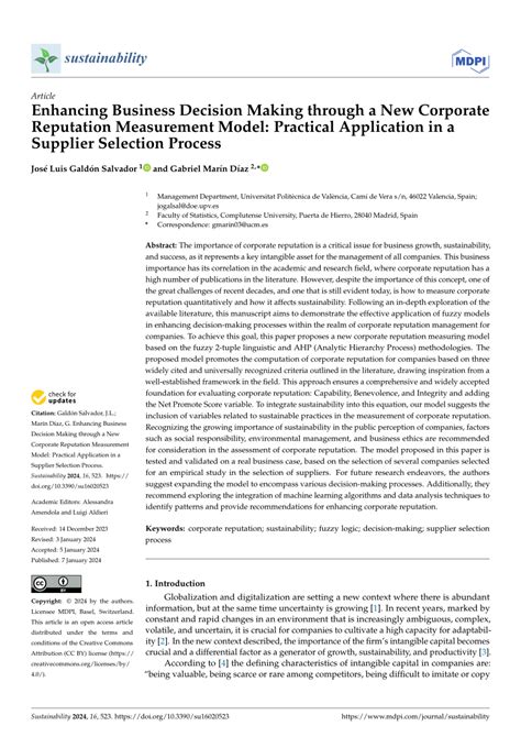 Pdf Enhancing Business Decision Making Through A New Corporate Reputation Measurement Model