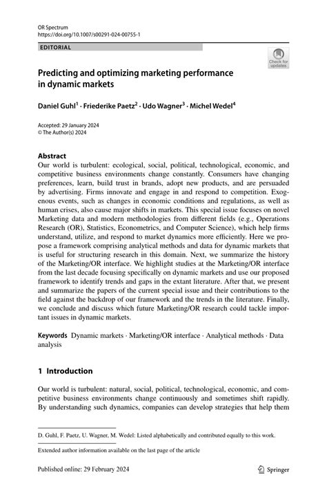 pdf predicting and optimizing marketing performance in dynamic markets