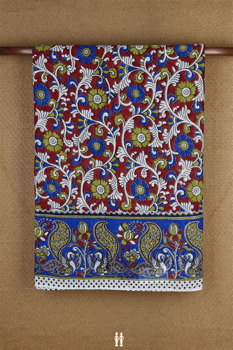 Allover Floral Design Rust Red Kalamkari Cotton Saree Sundari Silks