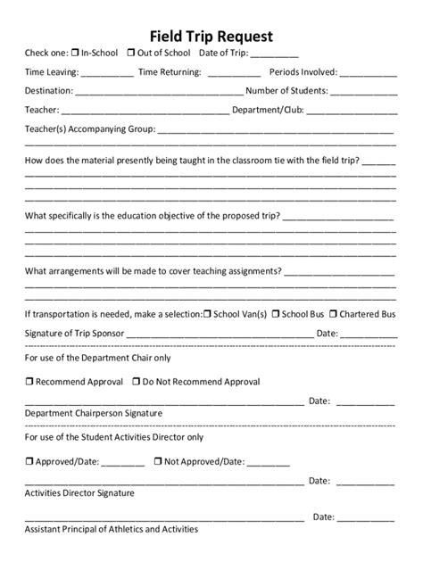 Fillable Online Field Trip Check Off Sheet Request Form Fax Email