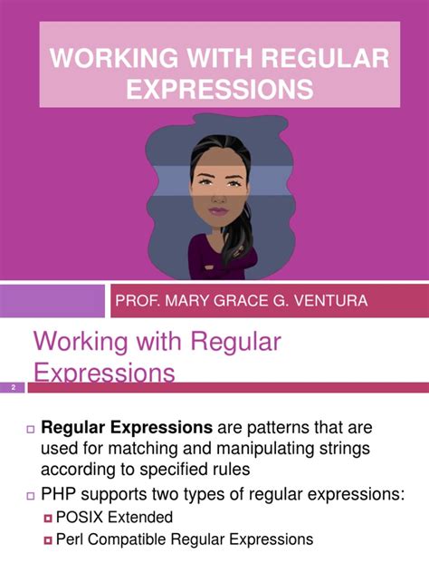Working With Regular Expressions Prof Mary Grace G Ventura Pdf