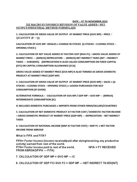 Value Added Method Formulaes Revision November 2022 Pdf