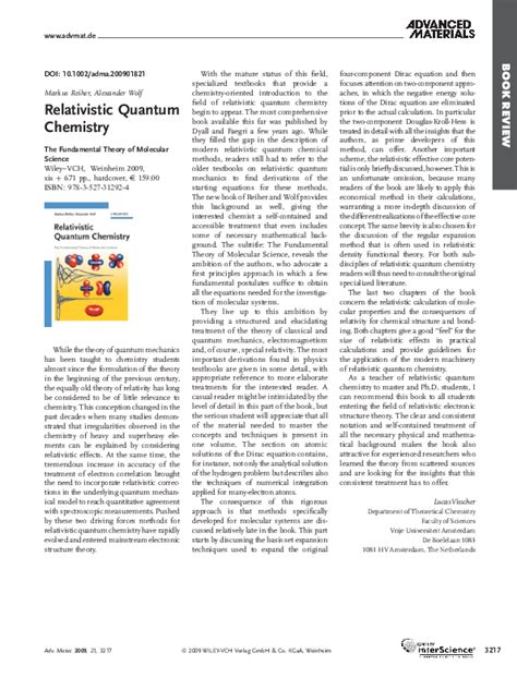 Pdf Relativistic Quantum Chemistry