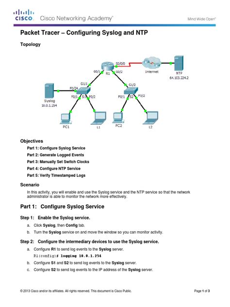 8125 Packet Tracer Configuring Syslog And Ntp Instructions Pdf Internet Architecture