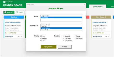 kanban board excel template excel wonders