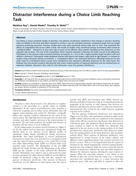 Pdf Distractor Interference During A Choice Limb Reaching Task