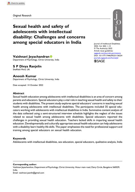 PDF Sexual Health And Safety Of Adolescents With Intellectual Disability Challenges And