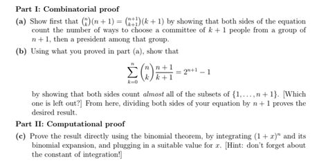 Solved Part I Combinatorial Proof A Show First That