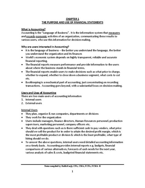 Acct 2121 Chapter 1 Notes 2 Chapter 1 The Purpose And Use Of Financial Statements What Is