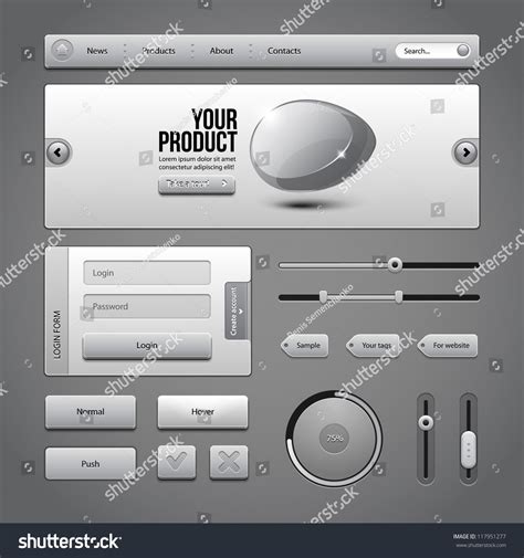 gray ui controls web elements 3 stock vector royalty free 117951277