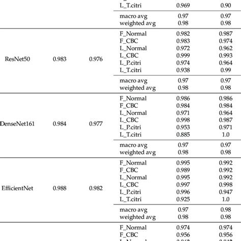 Five Model Validation Classification Performance Of The Citrus Dataset