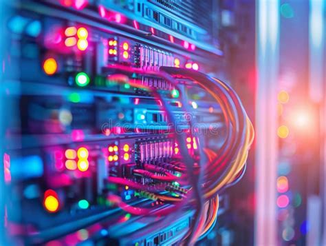 Server Rack With Network Cables And Leds Stock Illustration Illustration Of Fiber Equipment