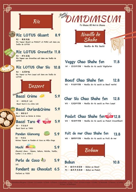 Carte Et Menus 2024 Dim Dim Sum à Paris Thefork
