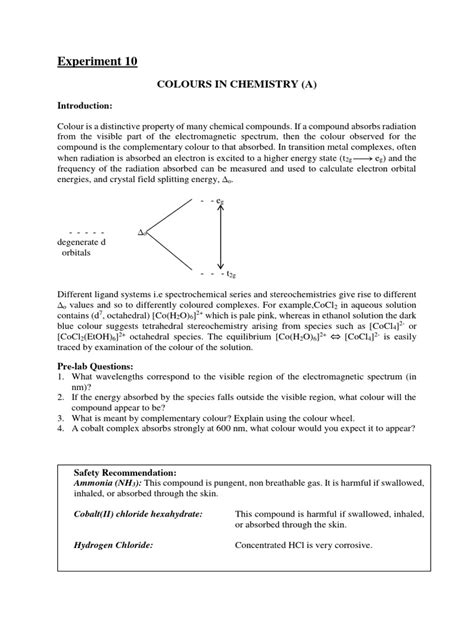 Experiment 7 Colours In Chemistry A Pdf Redox Chemistry