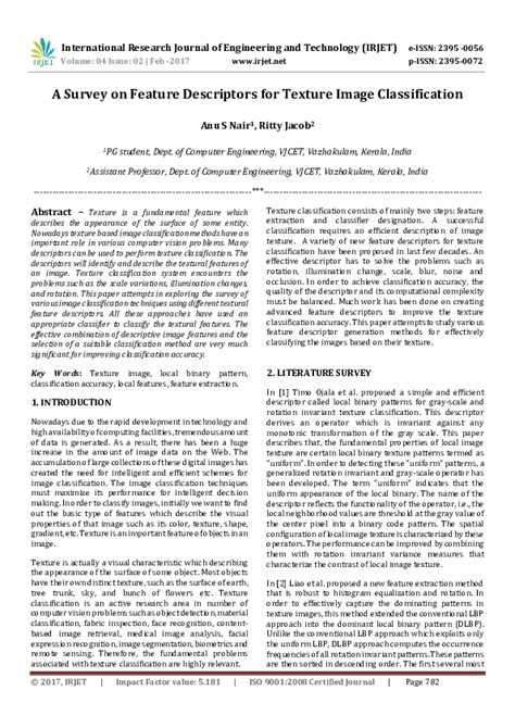 Pdf A Survey On Feature Descriptors For Texture Image Classification