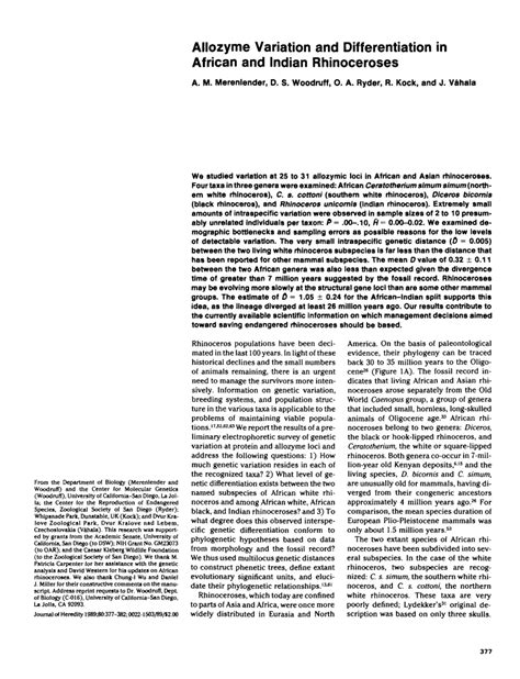 Pdf Allozyme Variation And Differentiation In African And Indian