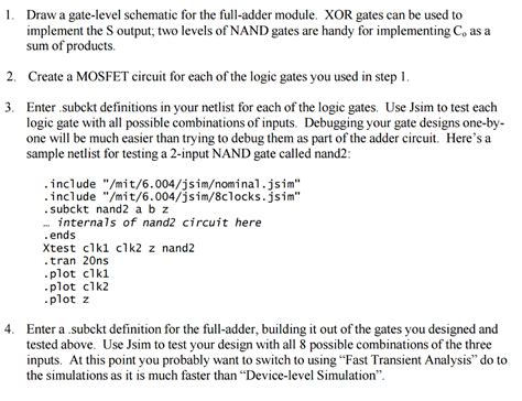 solved draw a gate level schematic for the full adder