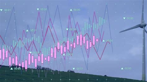 Animation Of Statistics And Data Processing Over Wind Turbine Stock