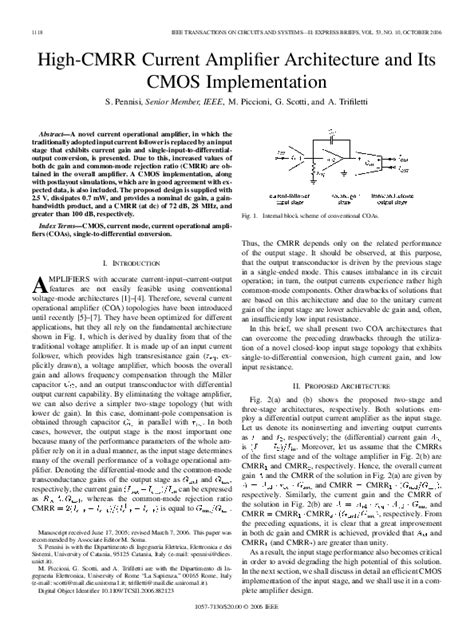 Pdf High Cmrr Current Amplifier Architecture And Its Cmos Implementation