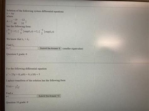 Solved Solution Of The Following System Differential