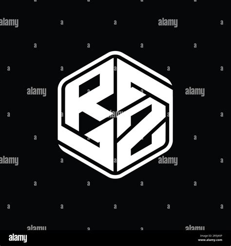 Rz Letter Logo Monogram Hexagon Shape With Ornament Abstract Isolated Outline Design Template