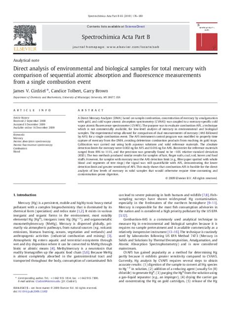 Pdf Direct Analysis Of Environmental And Biological Samples For Total Mercury With Comparison