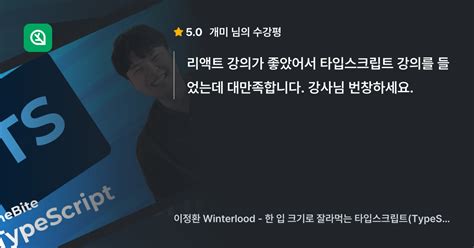 개미님의 생생한 수강평 한 입 크기로 잘라먹는 타입스크립트 typescrip 인프런 수강평