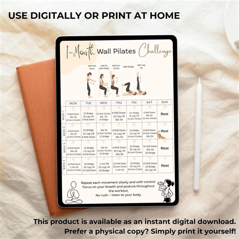 1 Month Wall Pilates Chart Beginner Home Exercise Chart Pdf Low