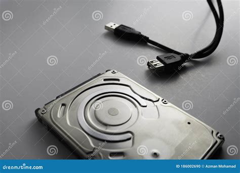 Close Up Of Hard Disk S Internal Mechanism Hardware Soft Focus At Middle And Background Stock