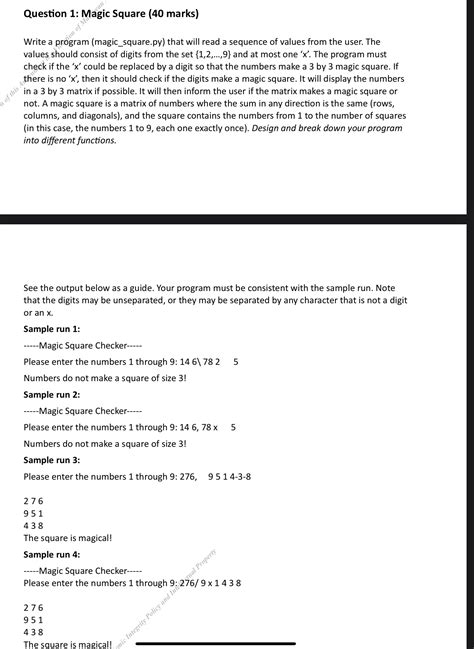 Solved Question Magic Square Marks Write A Program Chegg