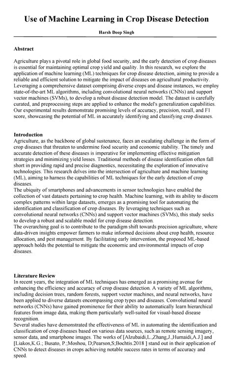 Plant Disease Detection Use Of Machine Learning In Crop Disease Detection Harsh Deep Singh
