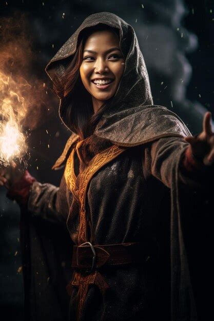 Premium Ai Image Photo The Witch With Magic Ball In Her Hands Causes A Spirits In Cave