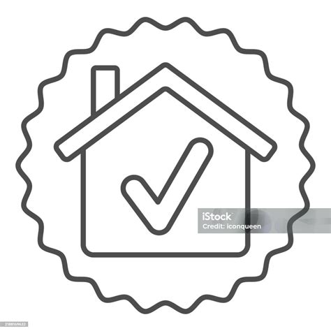 홈 하우스 스티커 얇은 선 아이콘 건물 건설 개념 벡터 그래픽 체크 표시가 있는 집 흰색 배경에 부동산 간판 모바일 또는 웹 디자인용 윤곽선 스타일 아이콘 간통에 대한 스톡