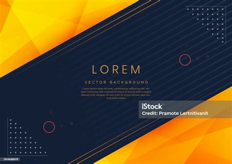 추상 템플릿 노란색 그라데이션 삼각형은 텍스트에 대한 복사 공간이있는 어두운 파란색 배경에 기하학적 모양을 지정합니다 0명에 대한 스톡 벡터 아트 및 기타 이미지 Istock