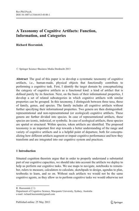 pdf a taxonomy of cognitive artifacts function information and