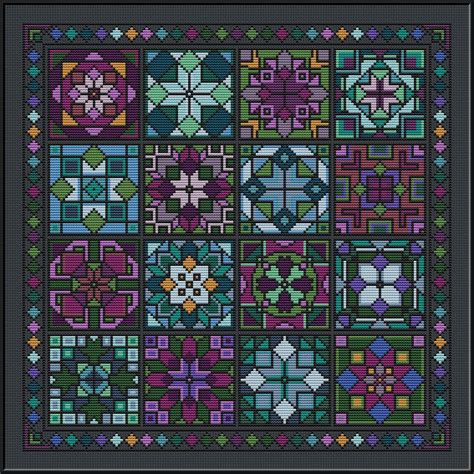 Stained Glass Sampler Cross Stitch Pattern Stitched Modern