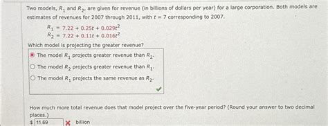 solved two models r1 ﻿and r2 ﻿are given for revenue in