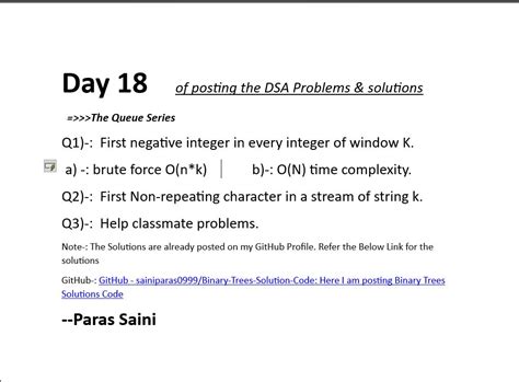 Paras Saini On Linkedin Today Marks Day18 Of My Journey Solving Dsa